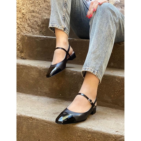 Unisa | Shoes | Unisa Sadria Slingback Flats Black Cap Toe Balletcore ...